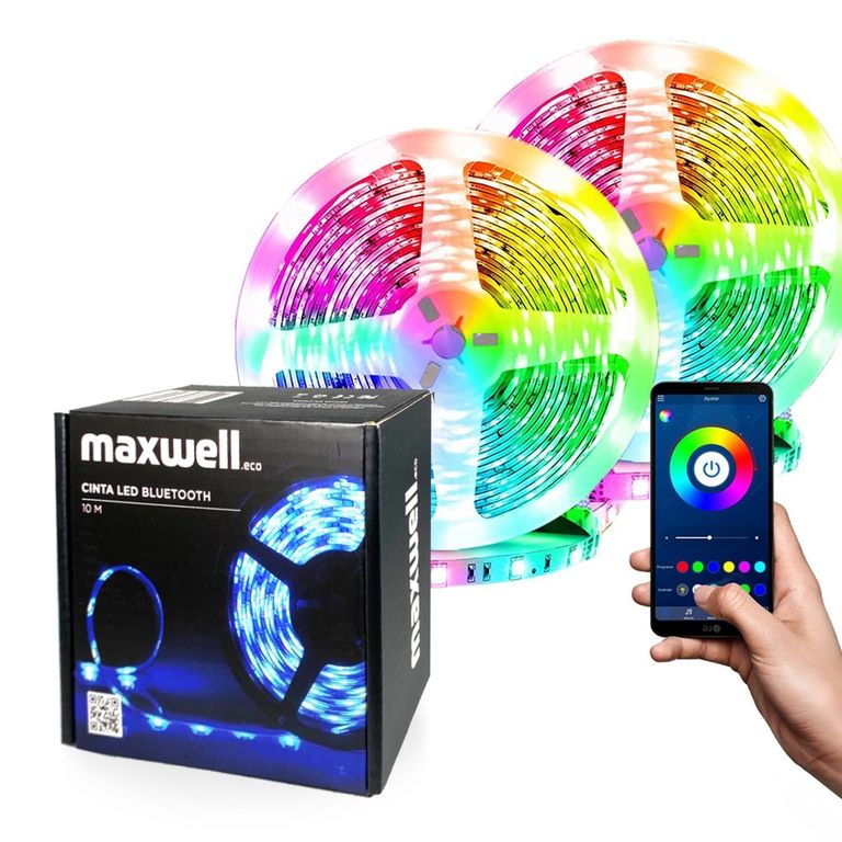 MAXWELL Tira Cinta Luces Led Rgb Bluetooth 10 Metros Total +conector ...