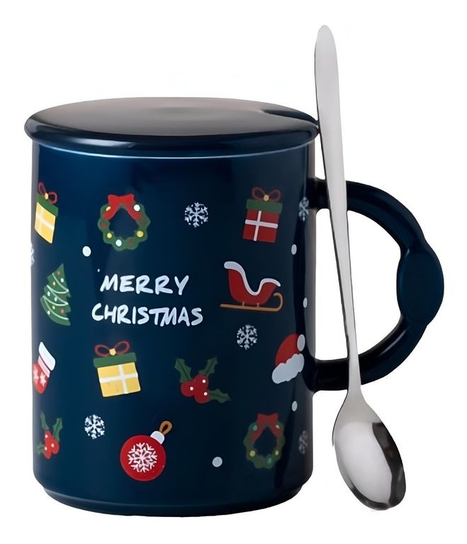 GENERICO Taza De Navidad Con Tapa Y Cuchara Mug Navideño MK29 B ...