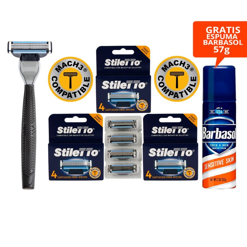 STILETTO STILETTO KIT DE AFEITADO DE 3 HOJAS COMPATIBLE CON MACH3® - 3 ...