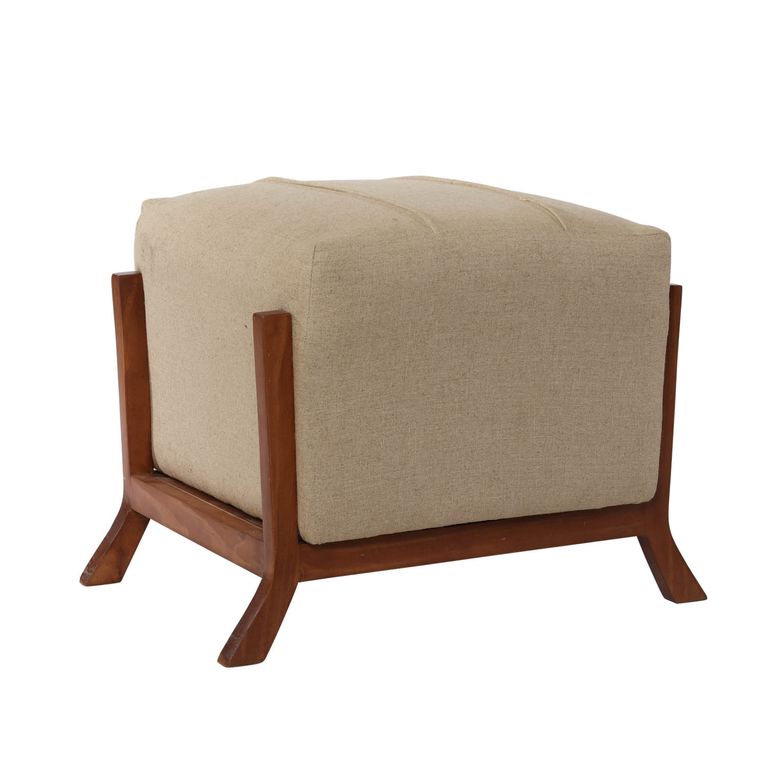Puff Latam Home Marsella Lino Natural Base Madera | Sodimac - Falabella