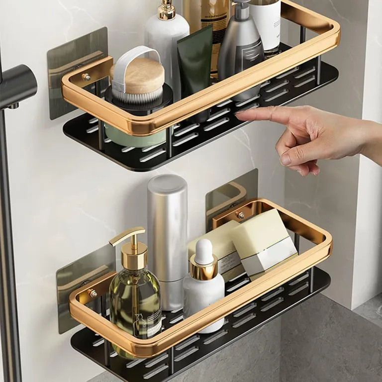AIZO Oro Organizador De Ducha Set X2 Repisa Baño Adhesivo | falabella.com