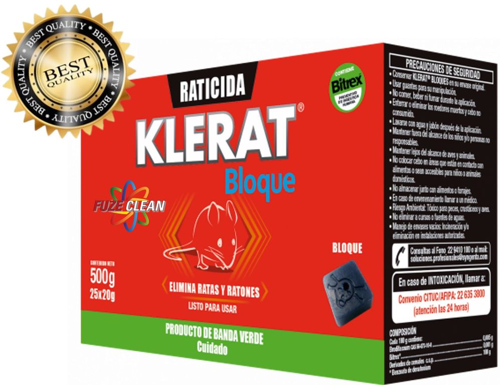 FUZE CLEAN Raticida para ratas y guarenes KLERAT bloque 25 calugas ...