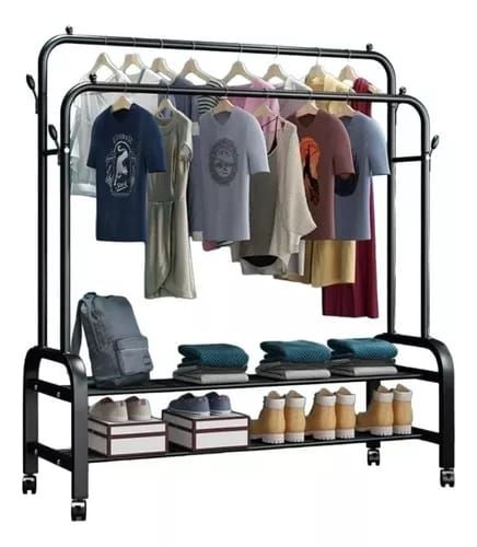 PERCHERO METÁLICO DOBLE BARRA COLGADOR PARA ROPA CON RUEDAS WYM ...