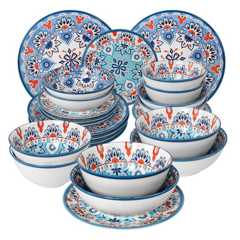 DANNY HOME Juego de Vajillas Porcelana Estilo Bohemio 24 Piezas Danny ...
