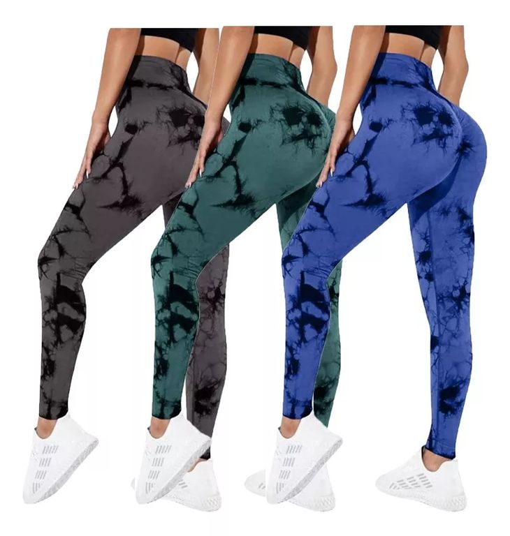 EVERSO Pack 3 Calzas Leggings Mujer Push Up Deportivos Tie Dye Cintura ...