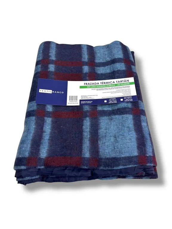Frazada Térmica TARTAN BORDE SATIN AZUL 2,0 plazas | Sodimac Chile