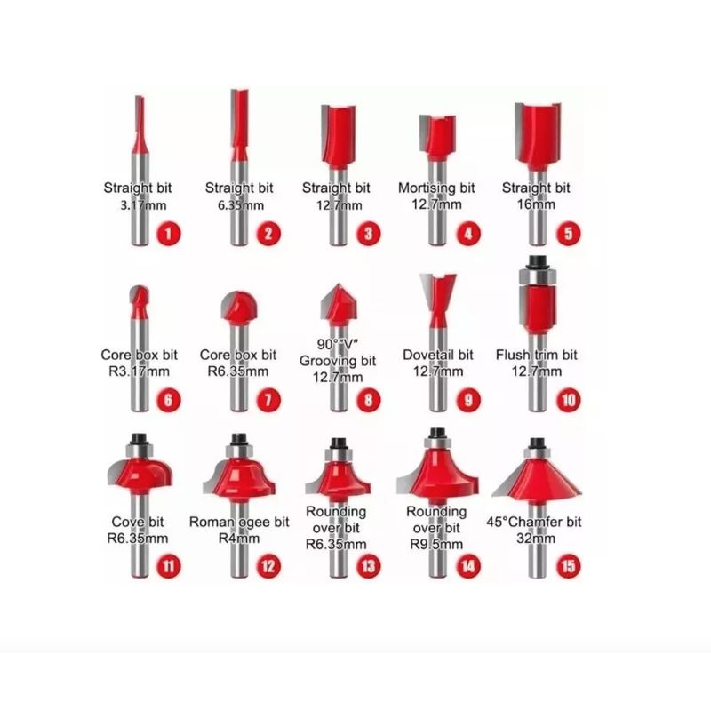 GENERICO Set 15 Fresas Madera Toma 1/4 6.35mm - Router Tupi Fresadora ...