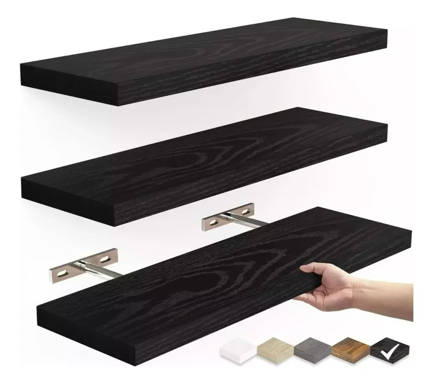 Repisas Flotantes De Madera Mdf Premium Kit X3 Negro | Sodimac - Falabella