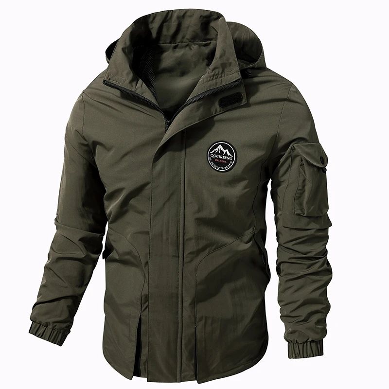 LEDUNTINO Chaqueta impermeable con capucha para hombre Verde ...