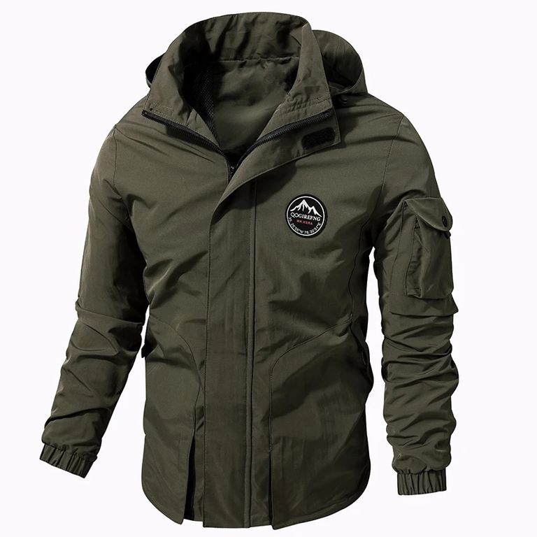 LEDUNTINO Chaqueta impermeable con capucha para hombre Verde ...