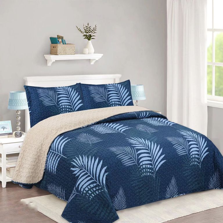 GENERICO CUBRECAMA DE VERANO AZUL PALMA DE TELA CON CHIPORRO 2 PLAZA FY ...