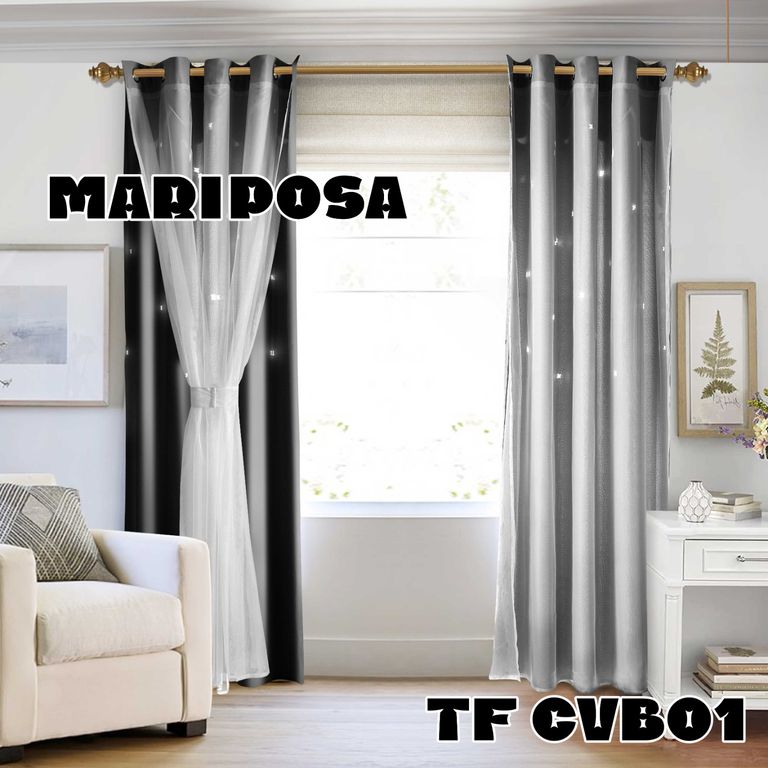 Cortina Con Visillo diseño Mariposas 2 Paños Negro | Sodimac Chile