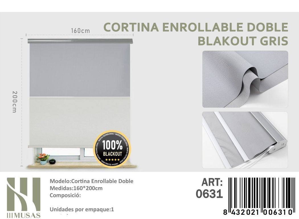 ANGELES DEL HOGAR Cortinas Roller Blackout Doble 160 cm x 200 cm Gris | falabella.com