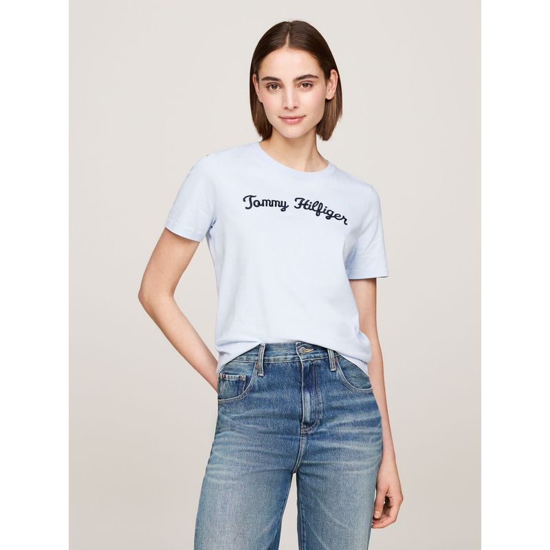 TOMMY HILFIGER Polera Con Logo Script Bordado Celeste Tommy Hilfiger | falabella.com