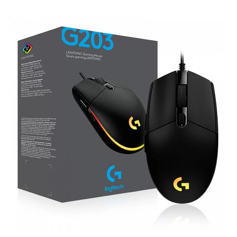 LOGITECH Mouse Gamer Logitech G203 LIGHTSYNC 8.000dpi RGB Negro - Negro ...
