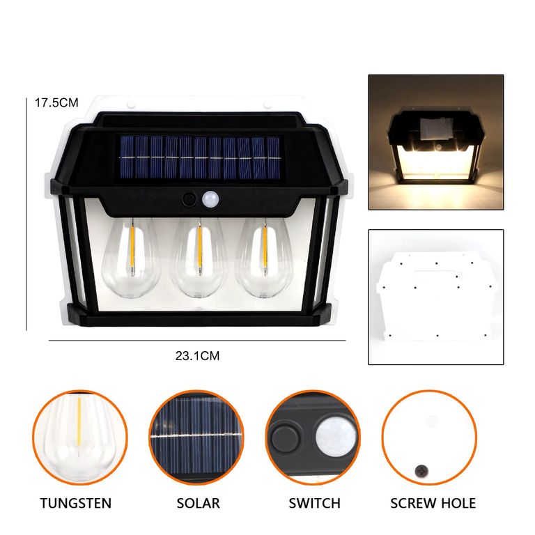 GENERICO Lámpara Solar LED para Pared Exterior con Sensor de Movimiento ...
