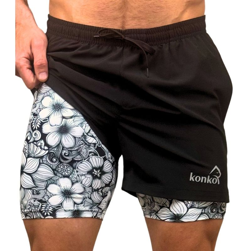KONKO ACTIVE Short Deportivo Hombre Con Calza 2 en 1 Black Out Konko ...