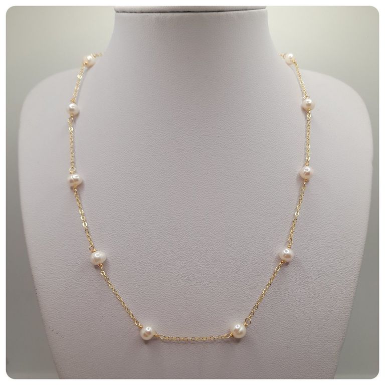 CAT JOYAS Collar de perlas de rio con cadena enchapado en oro ...