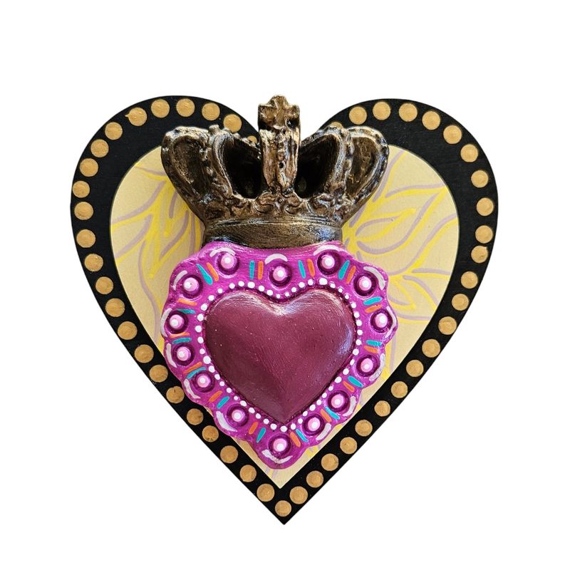 CREA TALLER Cuadro corazón corona decorativo de cerámica fucsia ...