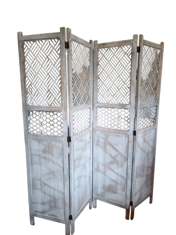 BIOMBO DE MADERA 4 CUERPOS COLOR DECAPADO GRIS ANTIGUO | Sodimac Chile