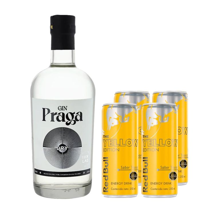 GENERICO Pack Tropical Gin: Gin Praga + 4 Red Bull Yellow 250cc ...