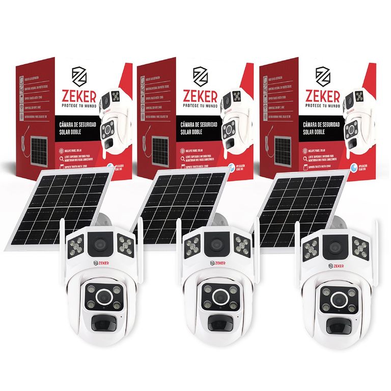 ZEKER Camara De Seguridad Solar Vigilancia Doble Zeker 3MP Pack X3 ...