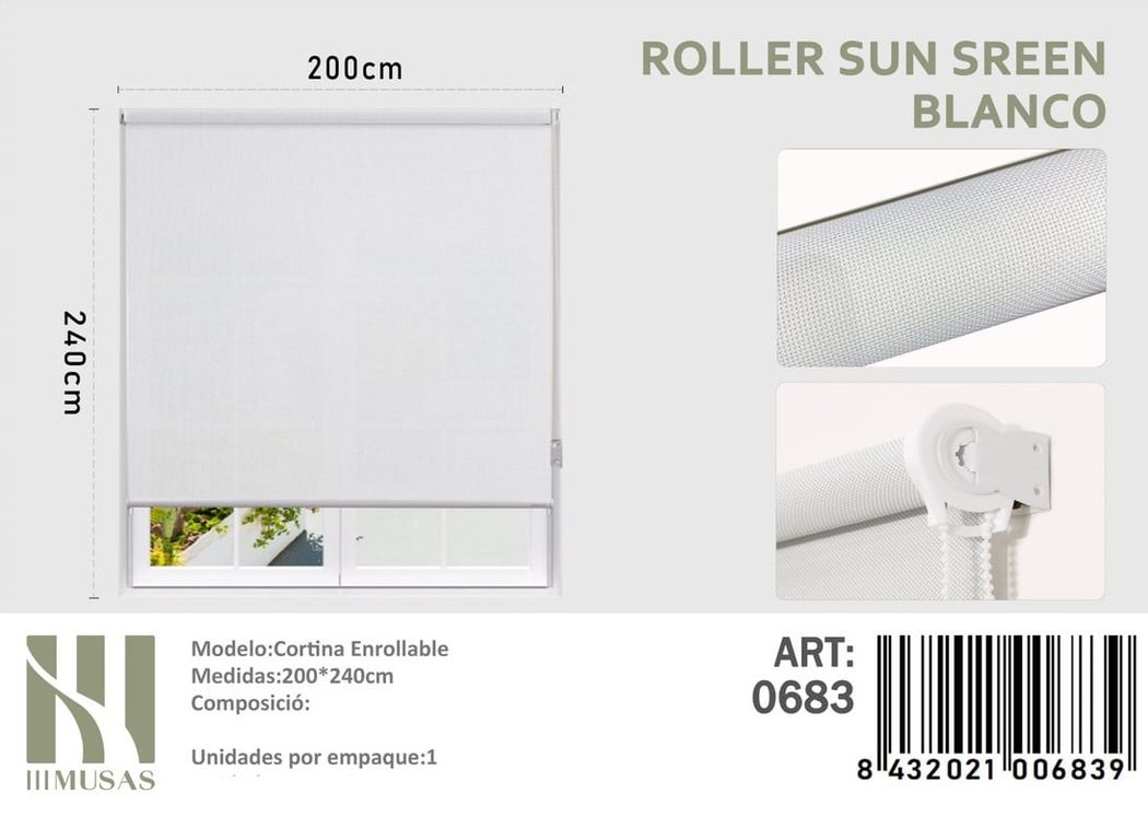 CORTINAS ROLLER SUN SCREEN 200 X 240 BLANCO | Sodimac - Falabella