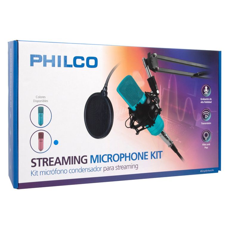 PHILCO KIT STUDIO MICROPH C/SOP/POP/STAND/USB SOUND CARD ROSADO ...