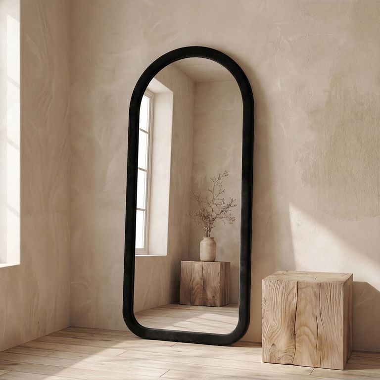 SANTU HOME & DECO Espejo Curvo Cuerpo Entero Negro 180x80cm Borde Tela ...