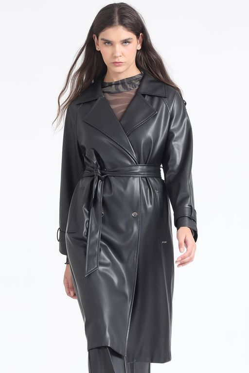 LIOLA Trench Efecto Cuero, Negro Liola | falabella.com