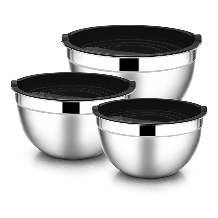 CASTLEN Set 3 Bowls De Cocina Acero Inoxidable Con Tapa Para Mezclar ...