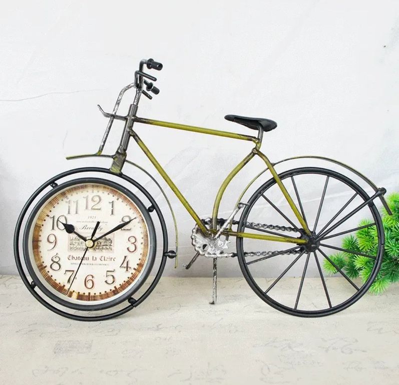 GENERICO RELOJ VINTAGE SOBRE MESA MODELO BICICLETA VERDE RETRO METAL ...