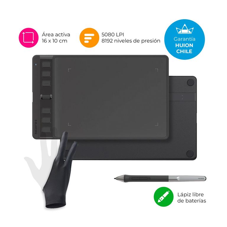 HUION Tableta Gráfica Huion Inspiroy 2 S Black con Scroller y Guante ...