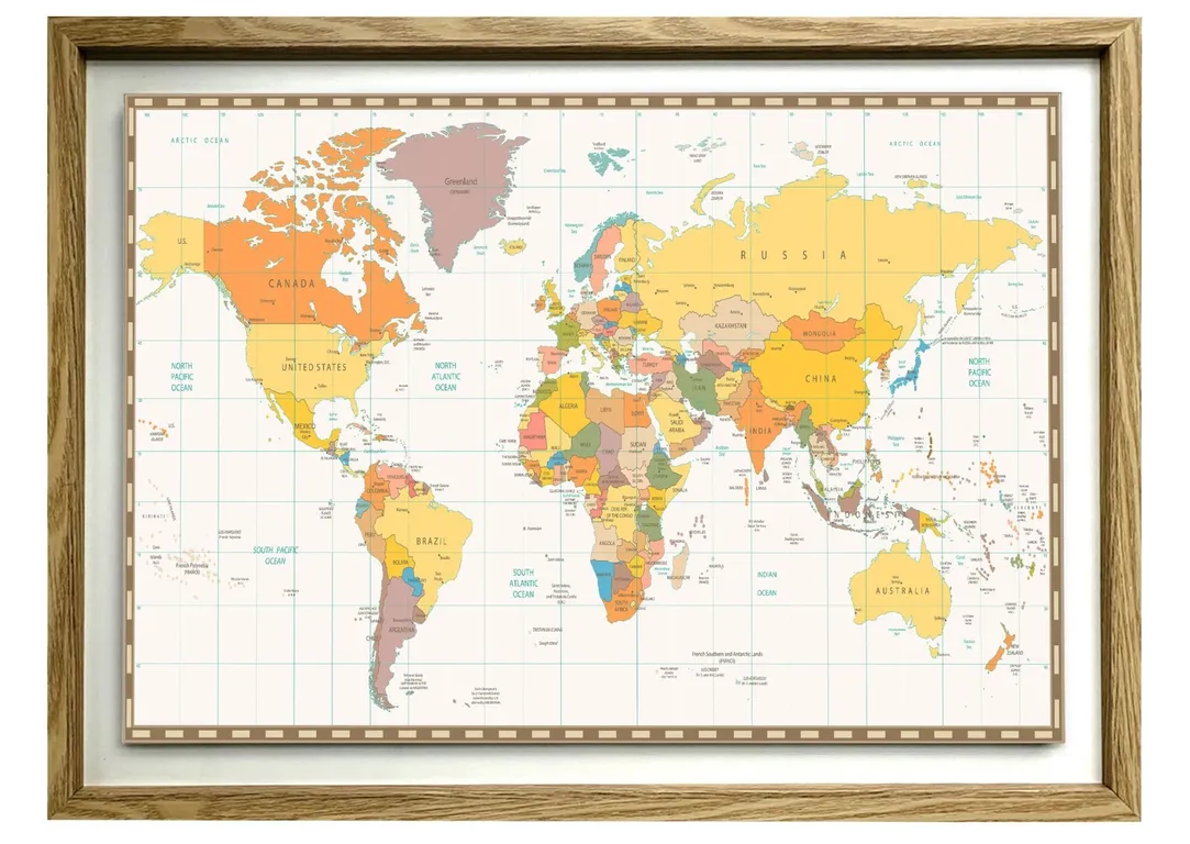 Cuadro mapa del mundo sepia 50x70 | Sodimac Chile