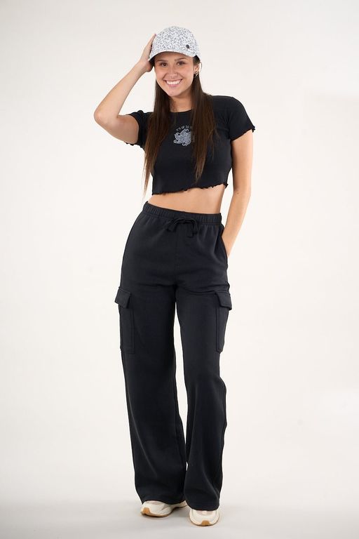 POLEMIC Pantalon Franela Cargo Wide Leg Negro VW4726 Mujer Polemic ...