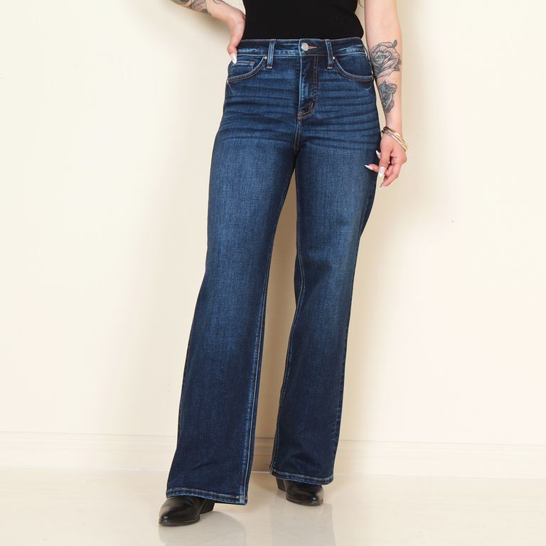 WADOS JEANS WIDE LEG TIRO ALTO PRETINA BASICA 1 BOTON | falabella.com