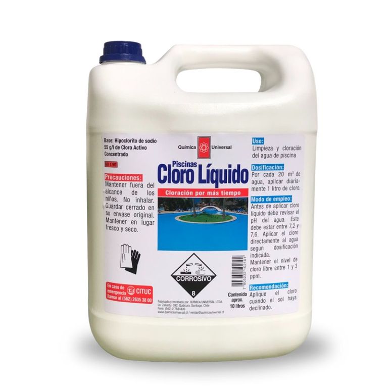 QUIMICA UNIVERSAL Cloro Para Piscina 10 Litros Química Universal ...