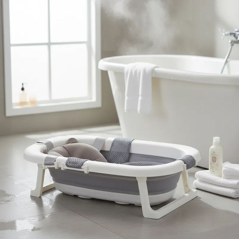 BEBESIT Bañera Plegable Bebe con Cojin Almohada y reductor Gris ...