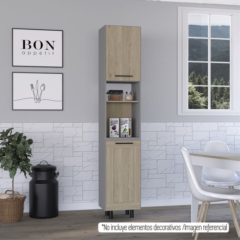TUHOME Despensa 2 Puertas Hasselt 2 Puertas Gris Y Rovere 208x40x34 Cm ...