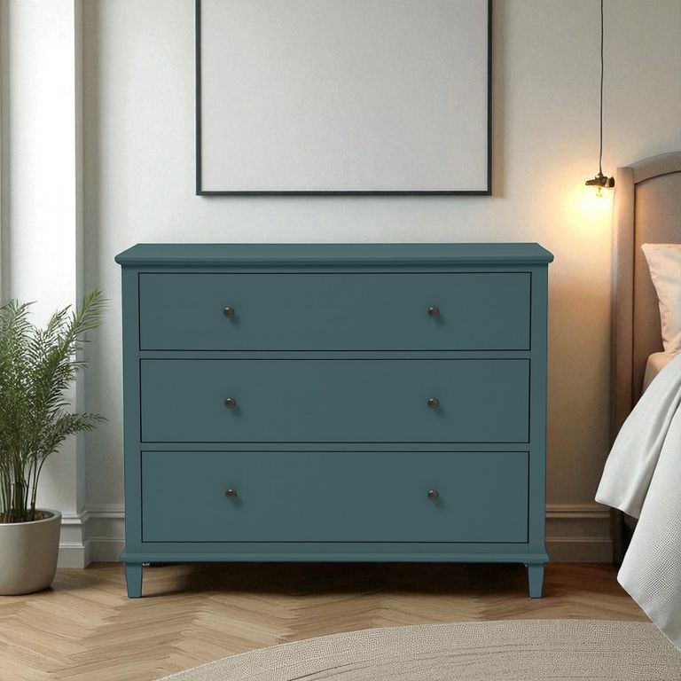 Cómoda de madera con 3 cajones 100x40x100 color Azúl Petróleo | Sodimac ...