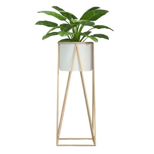 Porta Macetero Pedestal Dorado Con Macetero Blanco 68cm | Sodimac Chile