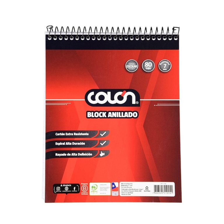 PACK X 4 BLOCK ESCOLAR CON ESPIRAL 7MM COLÓN | Sodimac Chile