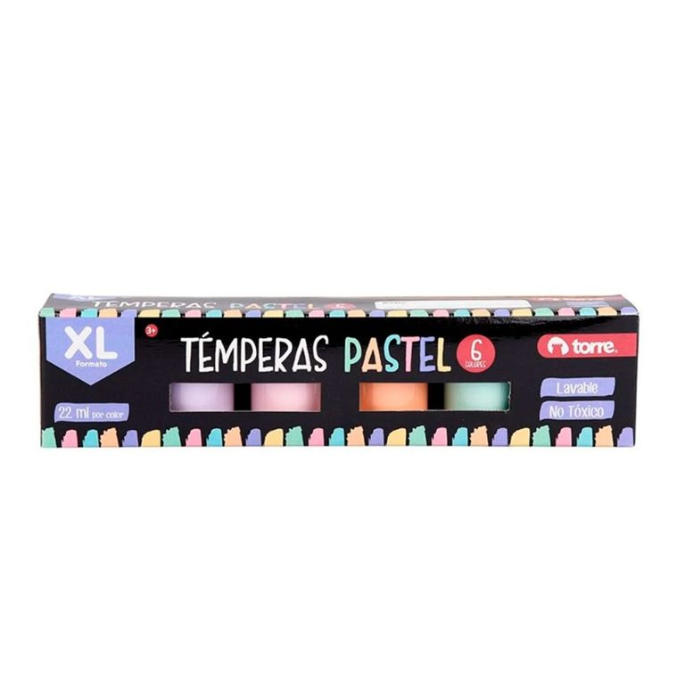 PACK X 4 CAJAS TÉMPERAS 6 COLORES PASTELES TORRE | Sodimac Chile