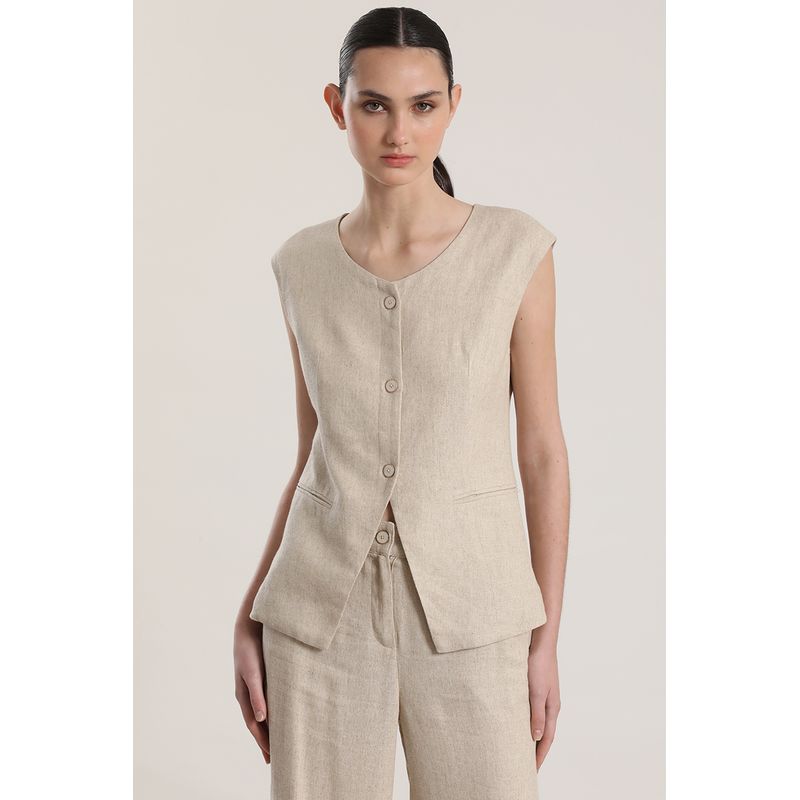 LIOLA Chaleco sastre lino liola mujer beige | falabella.com