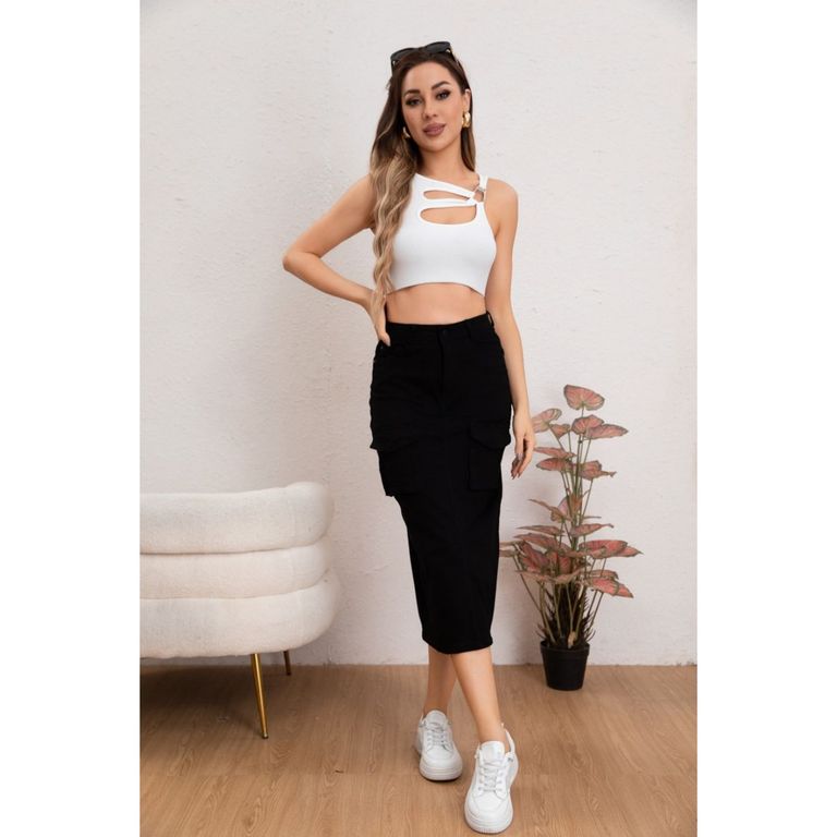 LIKE SHOP Falda Larga Mujer Cargo Tiro Alto Jeans Full Elasticada 6018 ...