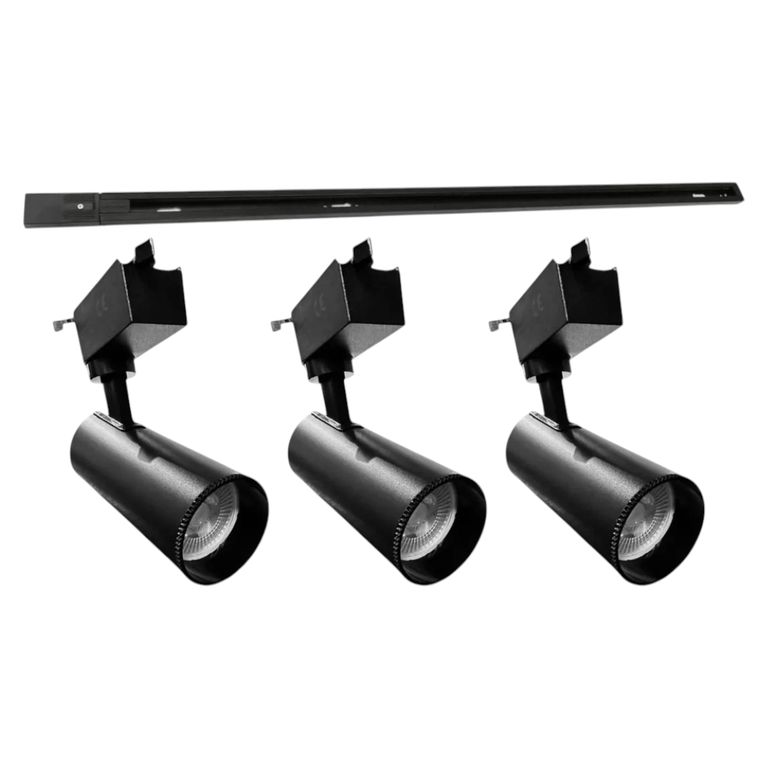 AVC Y VELL MAX Lámpara 3 Focos Negros Gu10 7W con Riel 1mt Luz Neutra ...