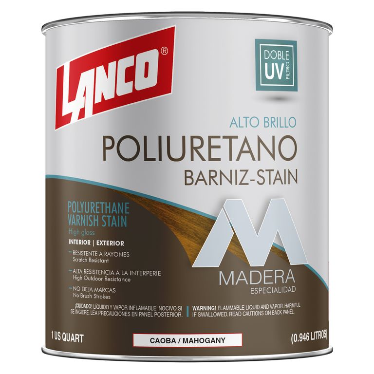 LANCO Lanco Barniz de Poliuretano Más Stain 2 en 1 Brillante 1L Caoba ...