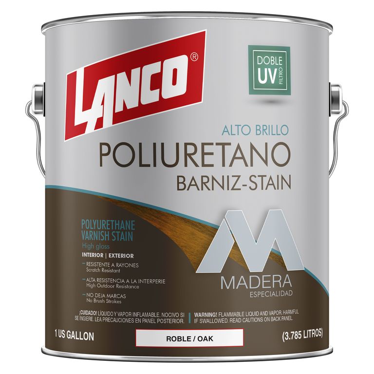 LANCO Lanco Barniz de Poliuretano Más Stain 2 en 1 Brillante 1GL Roble ...
