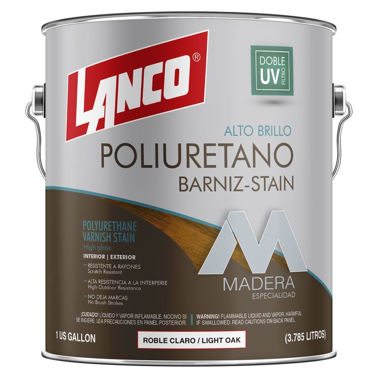 LANCO Lanco Barniz de Poliuretano Más Stain 2 en 1 Brillante 1L Roble ...