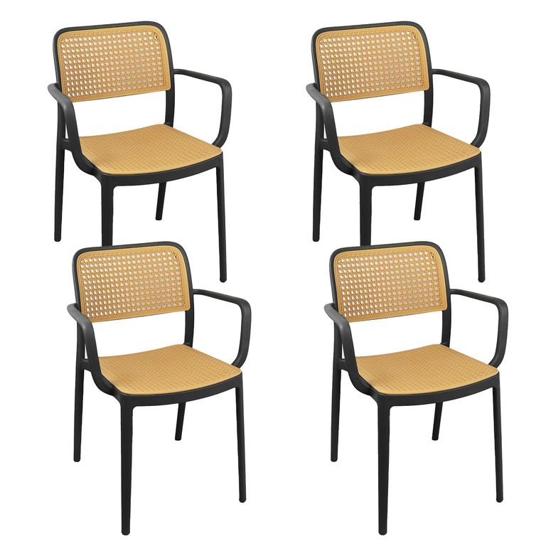 Set 4 Sillas Terraza Plástica Cairo con Apoyabrazos Negra | Sodimac Chile
